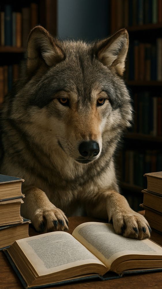 Wolf reading books in library | Free Photo - rawpixel