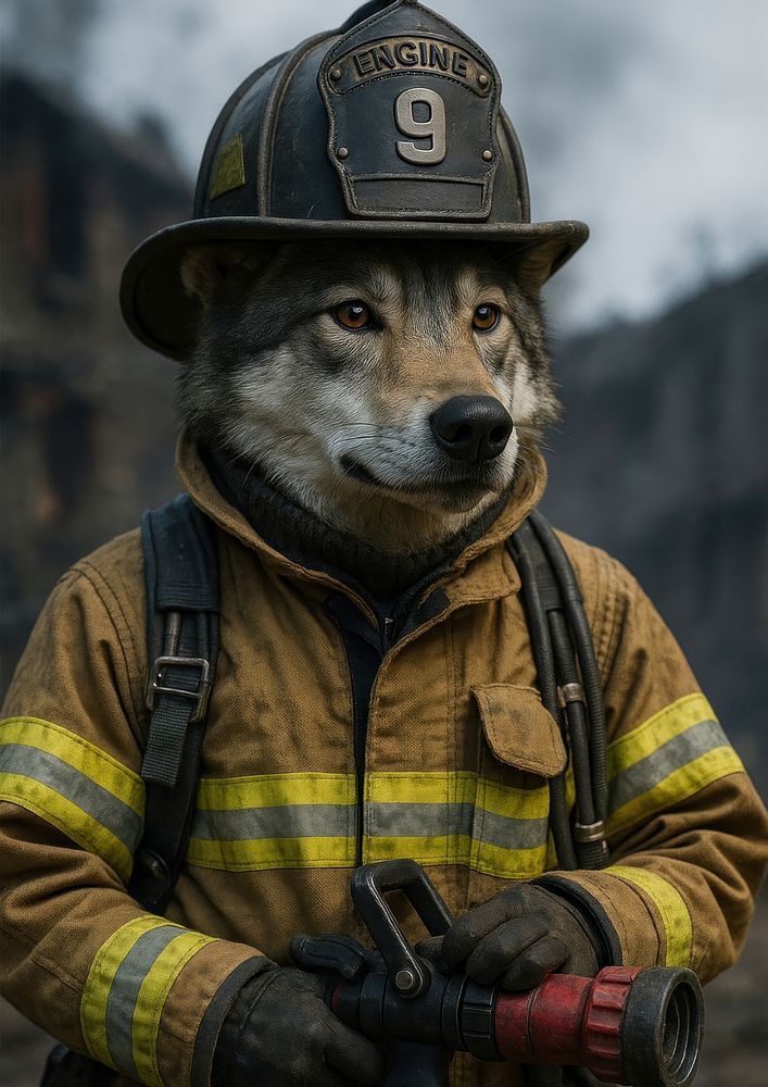 Wolf firefighter in uniform outdoors | Free Photo - rawpixel