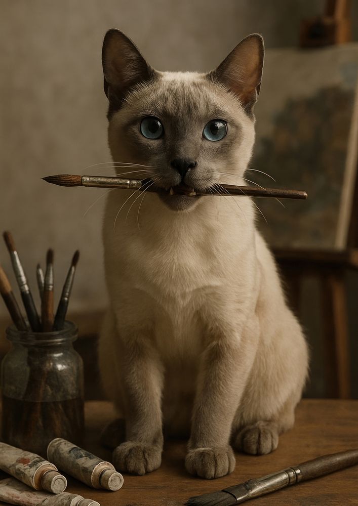 Cat artist holding paintbrush | Free Photo - rawpixel