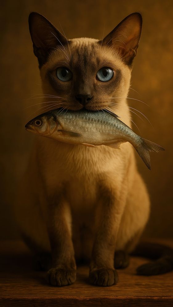 Siamese cat holding fish | Free Photo - rawpixel