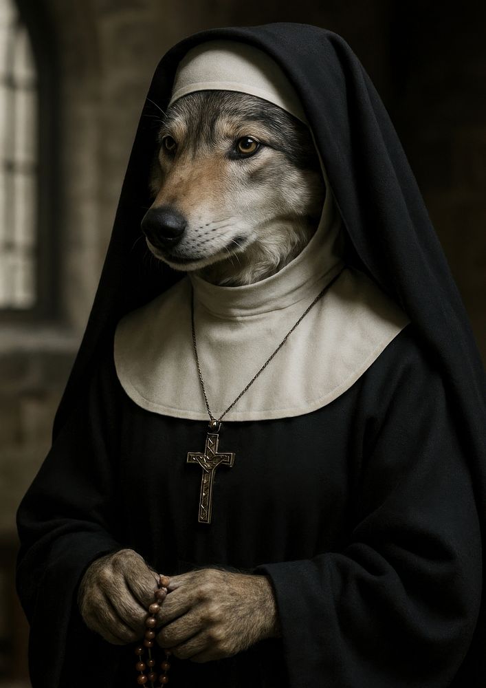 Wolf dressed as nun praying | Free Photo - rawpixel