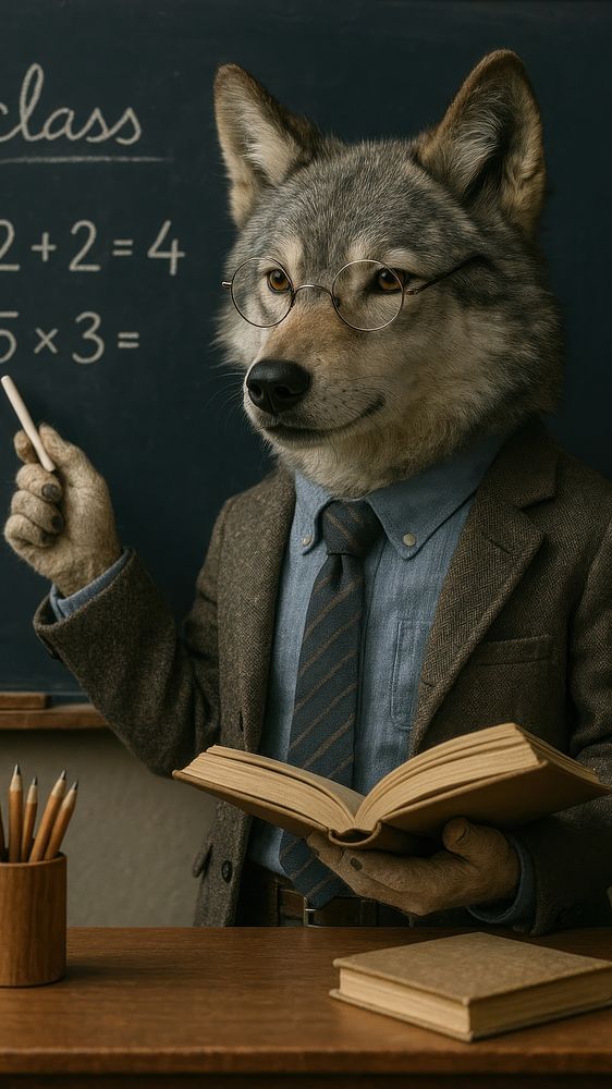 Wolf teacher in classroom setting | Free Photo - rawpixel
