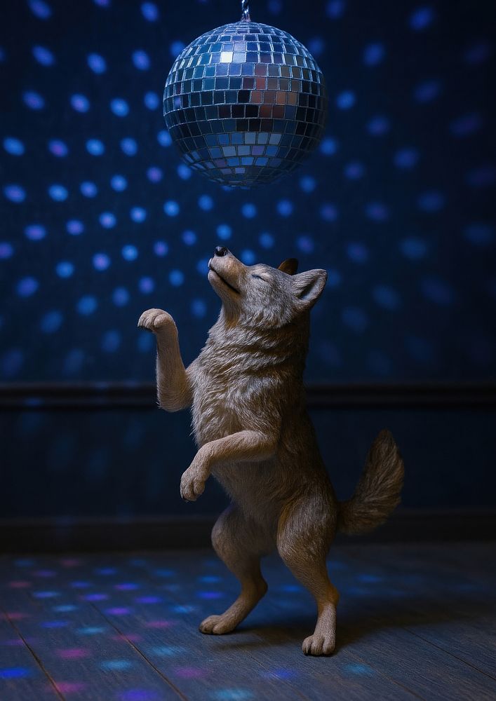 Wolf dancing under disco ball | Free Photo - rawpixel