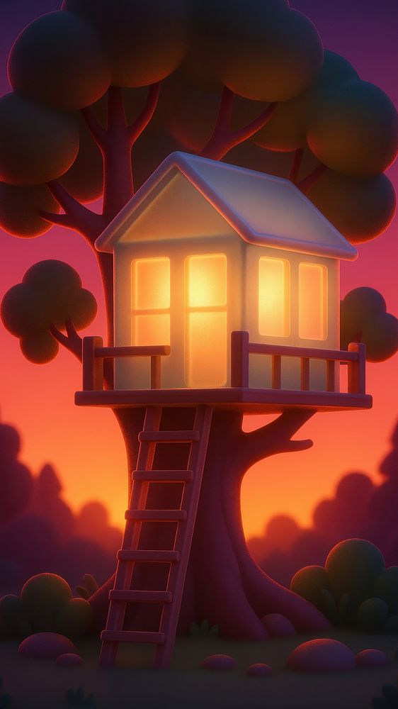 Cozy treehouse glowing sunset | Free Photo Illustration - rawpixel