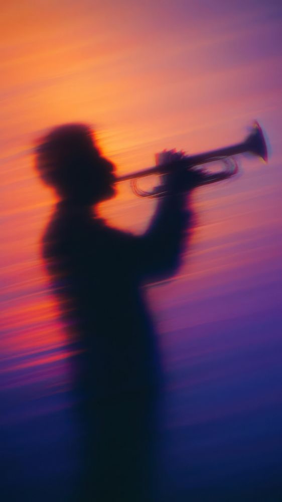 Silhouette trumpet vibrant sunset | Free Photo - rawpixel