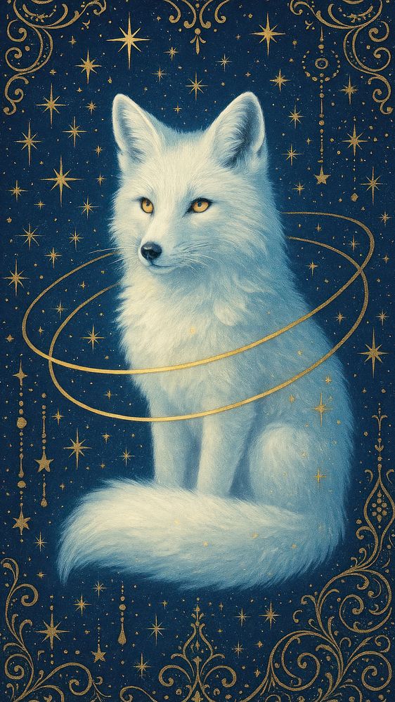 Mystical fox amidst celestial stars | Free Photo Illustration - rawpixel