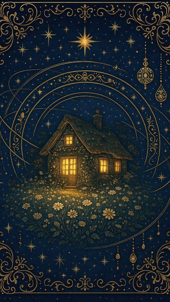 Enchanting cottage under starry sky | Free Photo Illustration - rawpixel