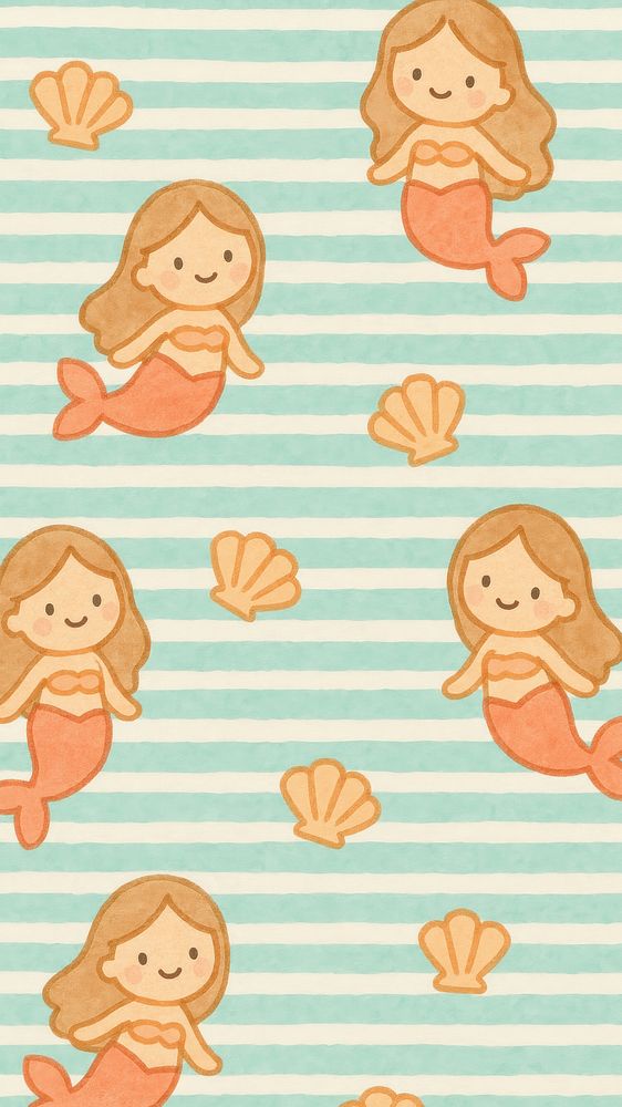 Cute mermaid pattern wallpaper | Free Photo Illustration - rawpixel