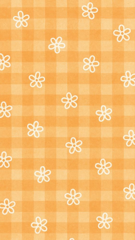 Orange floral checkered pattern | Free Photo Illustration - rawpixel