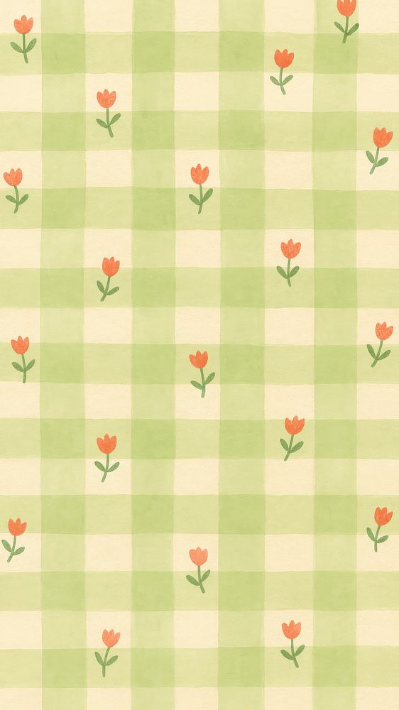 Charming floral checkered wallpaper | Free Photo Illustration - rawpixel
