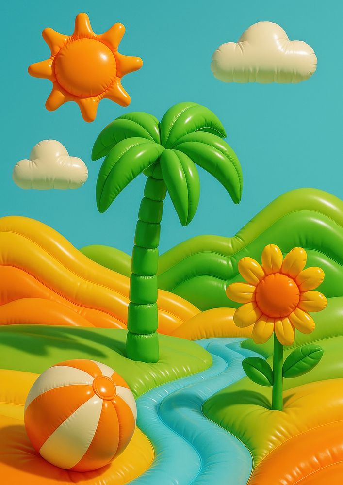 Vibrant inflatable summer scene | Free Photo Illustration - rawpixel