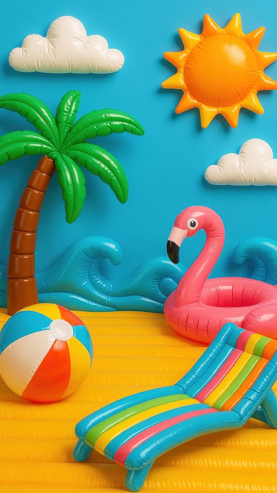 Vibrant inflatable summer scene | Free Photo Illustration - rawpixel