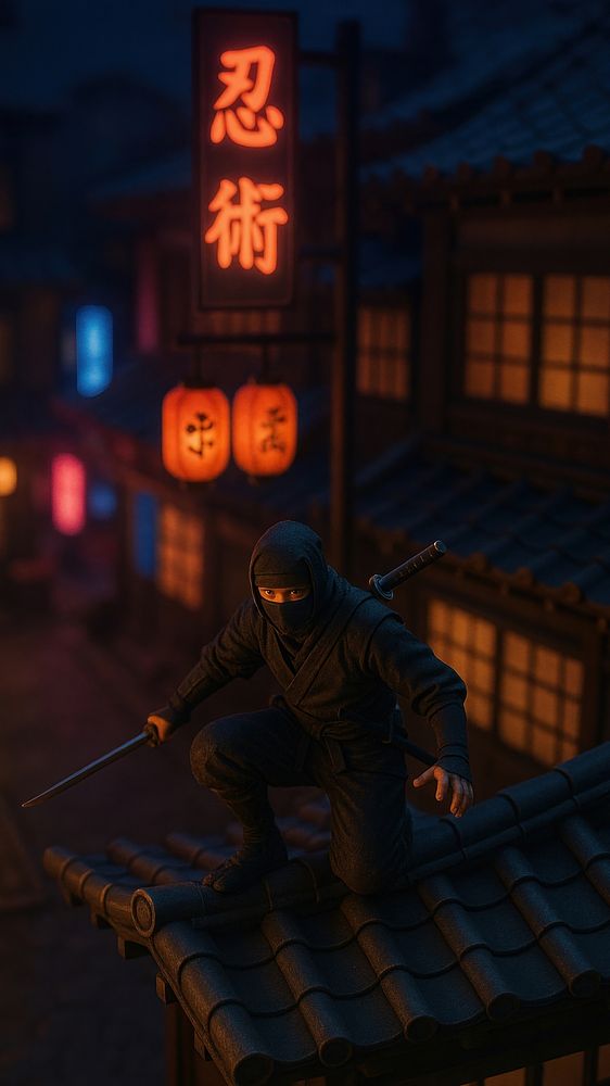 Stealthy ninja rooftop scene | Free Photo - rawpixel
