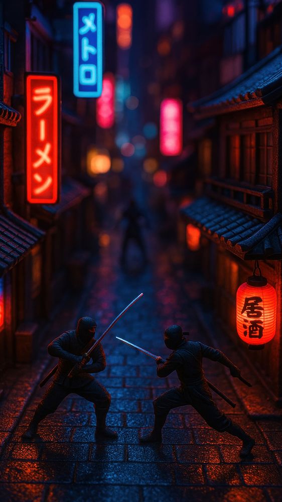 Ninjas duel in neon alley | Free Photo - rawpixel