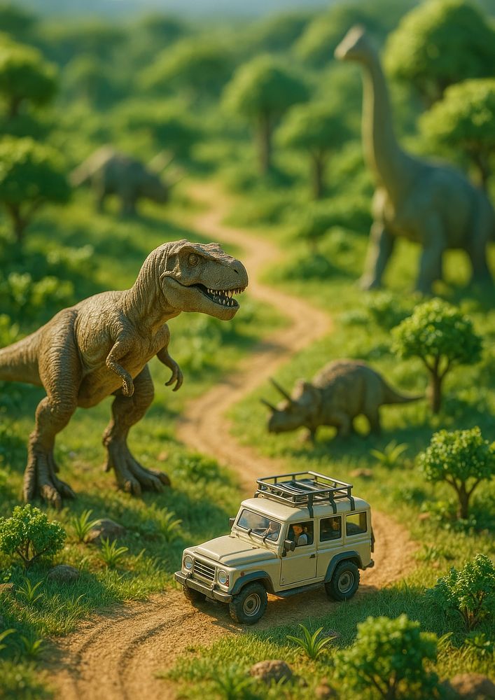 Dinosaurs roam lush landscape | Free Photo - rawpixel