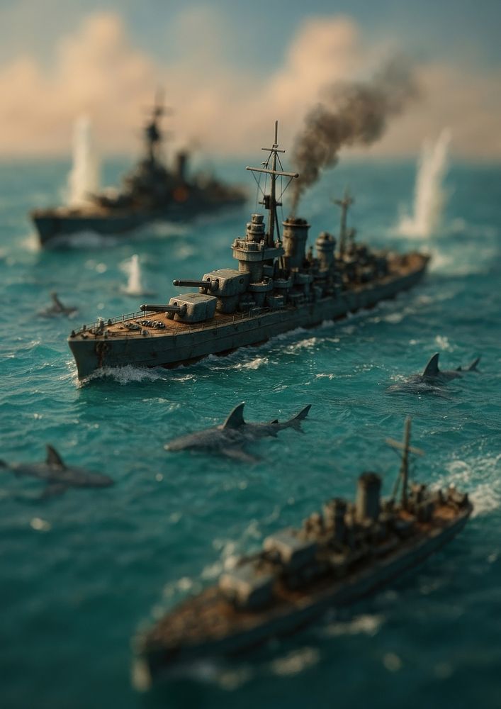 Naval ships with sharks | Free Photo - rawpixel