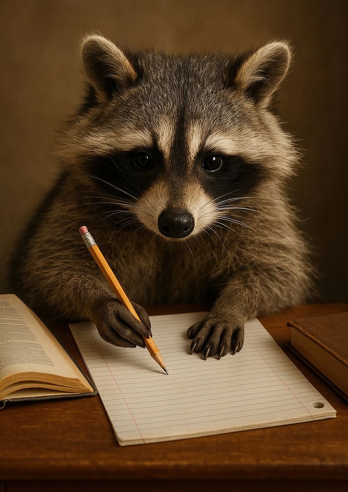 Raccoon writing with pencil. | Free Photo Illustration - rawpixel
