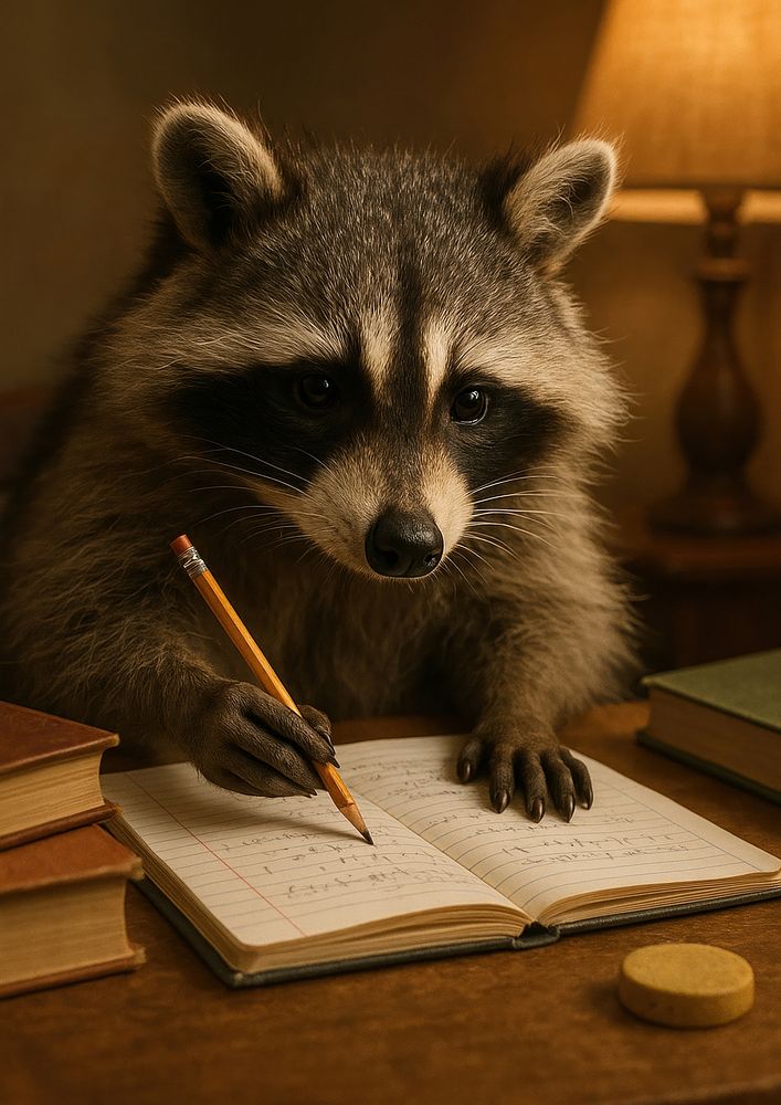 Raccoon writing with pencil notebook. | Free Photo Illustration - rawpixel