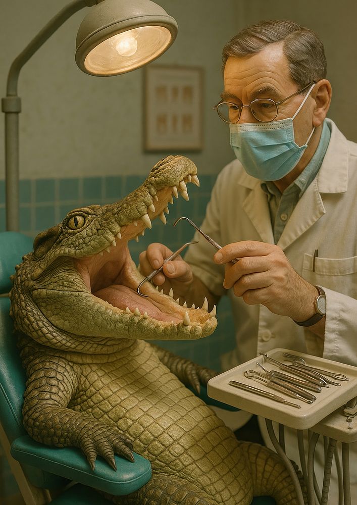Crocodile dental care humor | Free Photo Illustration - rawpixel