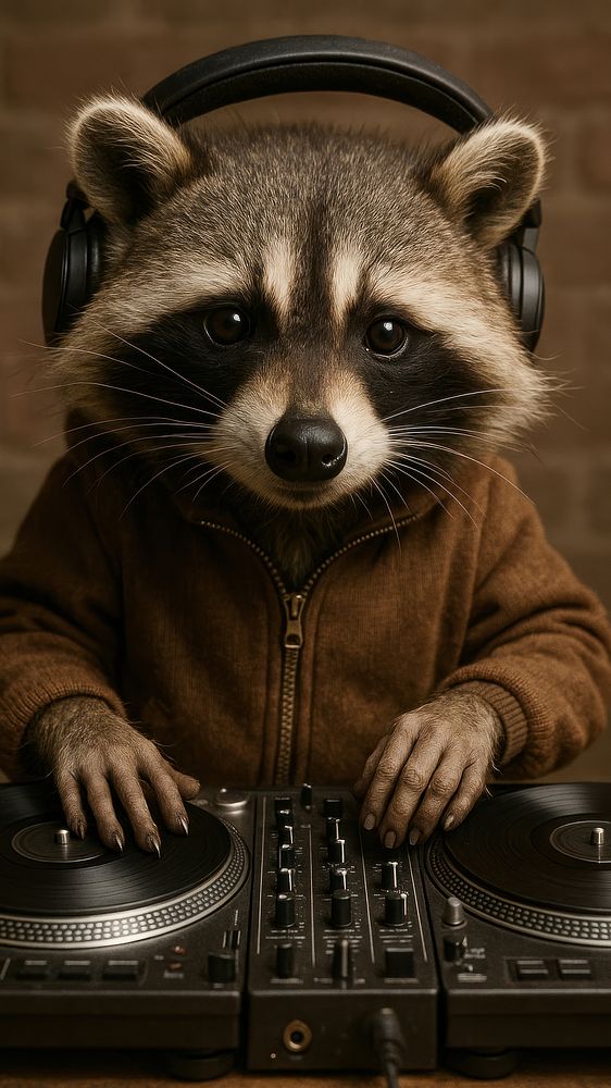 Raccoon DJ mixing beats | Free Photo Illustration - rawpixel