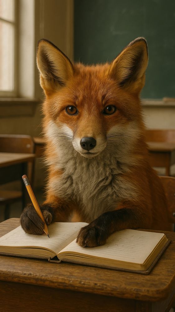 Fox writing in classroom notebook | Free Photo Illustration - rawpixel