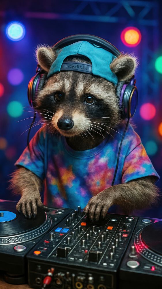 DJ raccoon vibrant party scene | Free Photo - rawpixel