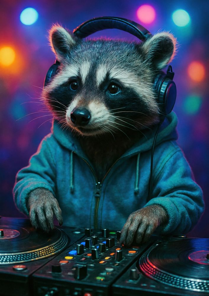 Raccoon DJ mixing music. | Free Photo - rawpixel