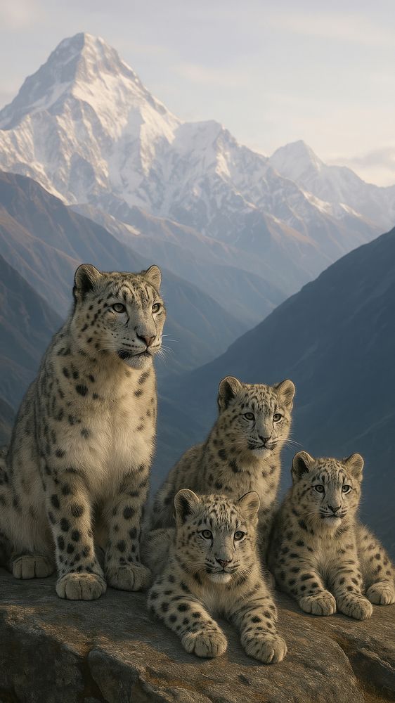 Snow leopards family mountain | Free Photo Illustration - rawpixel