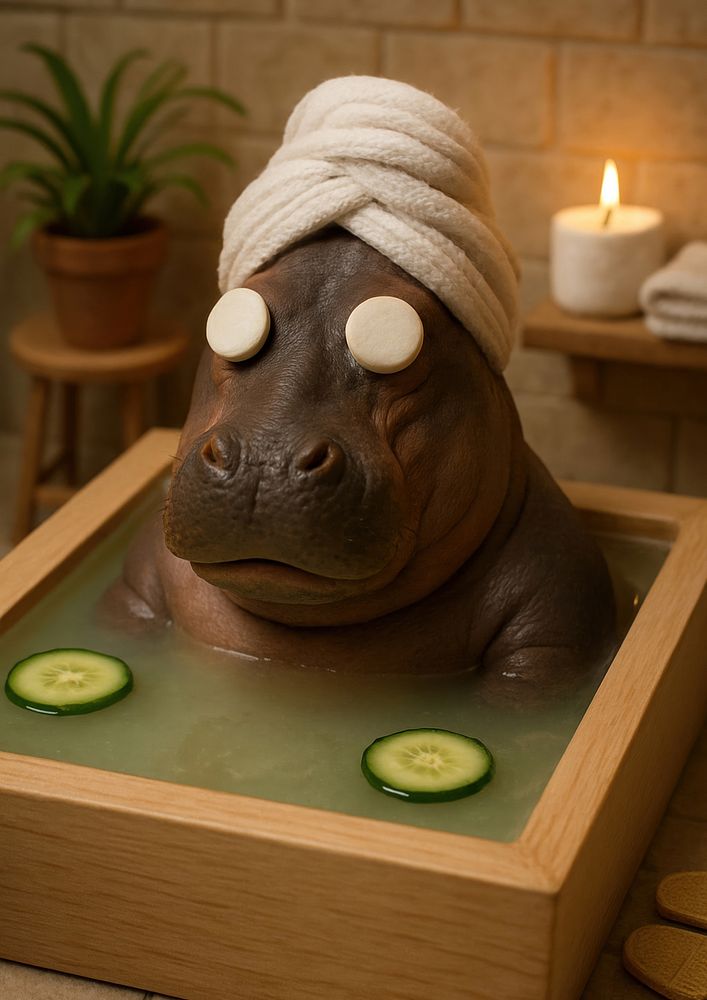 Hippo spa relaxation scene | Free Photo Illustration - rawpixel
