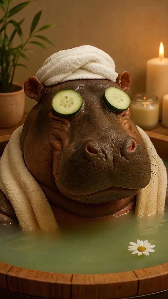Relaxing hippo spa day | Free Photo Illustration - rawpixel