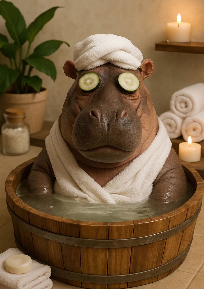 Relaxing hippo spa day | Free Photo Illustration - rawpixel