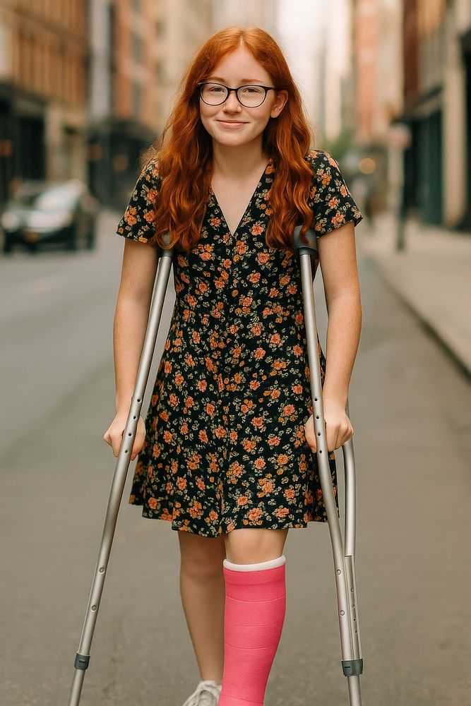 Confident girl with pink cast. | Free Photo - rawpixel