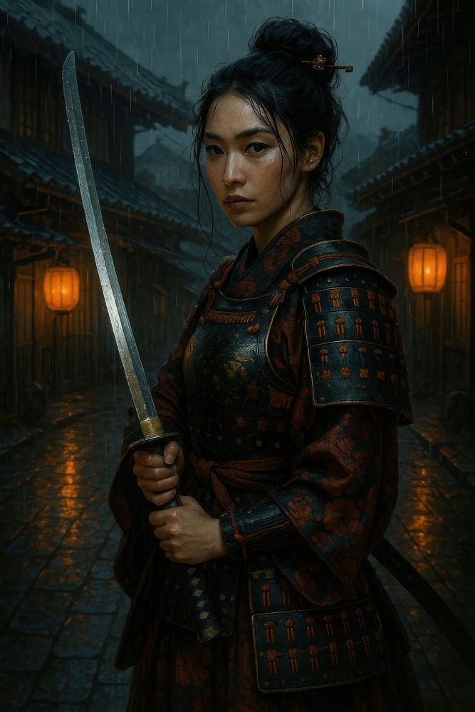 Samurai warrior in rainy street | Free Photo Illustration - rawpixel