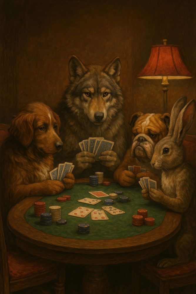 Animals playing poker humorously | Free Photo Illustration - rawpixel
