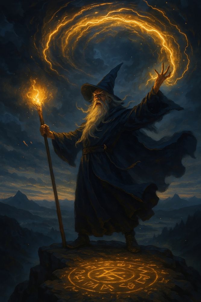 Mystical wizard casting powerful spell | Free Photo Illustration - rawpixel