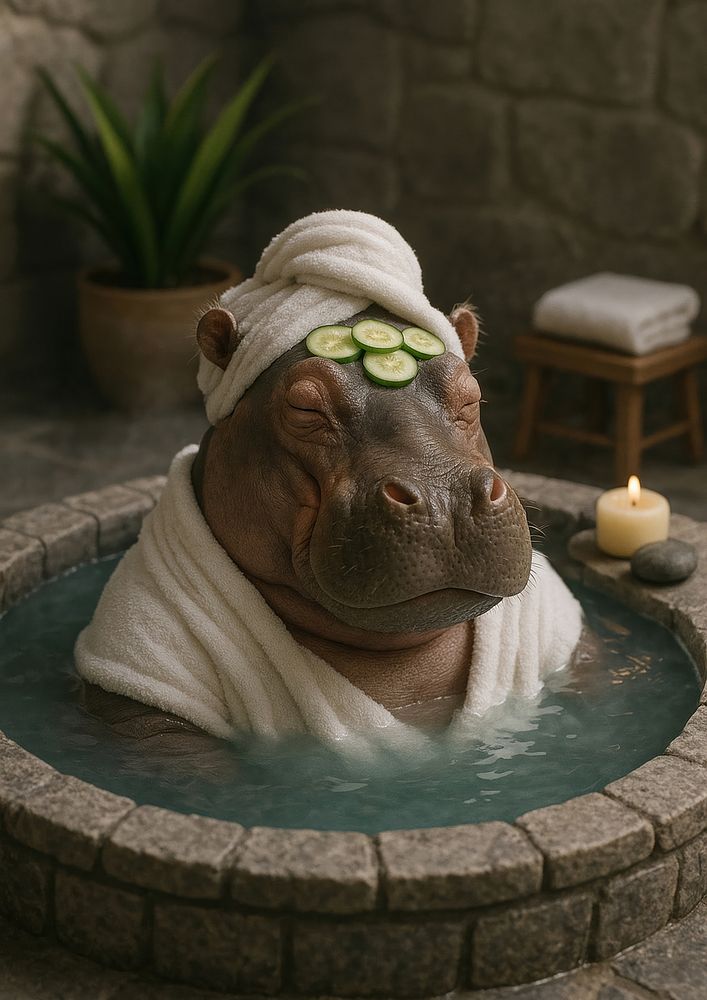 Relaxing hippo spa illustration | Free Photo Illustration - rawpixel