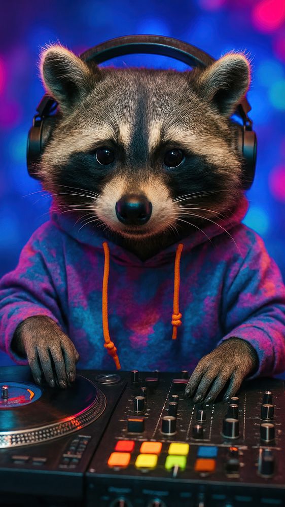 DJ raccoon vibrant wallpaper | Free Photo - rawpixel