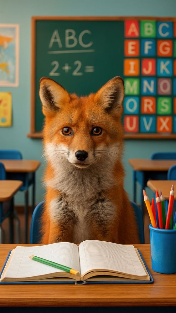 Fox studies in classroom wallpaper. | Free Photo - rawpixel