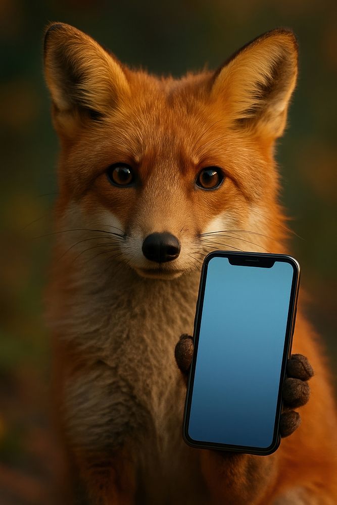 Fox holding smartphone illustration. | Free Photo - rawpixel