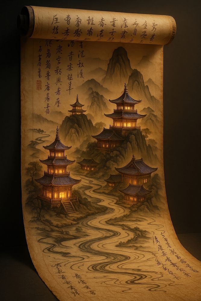 Serene ancient landscape scroll | Free Photo Illustration - rawpixel