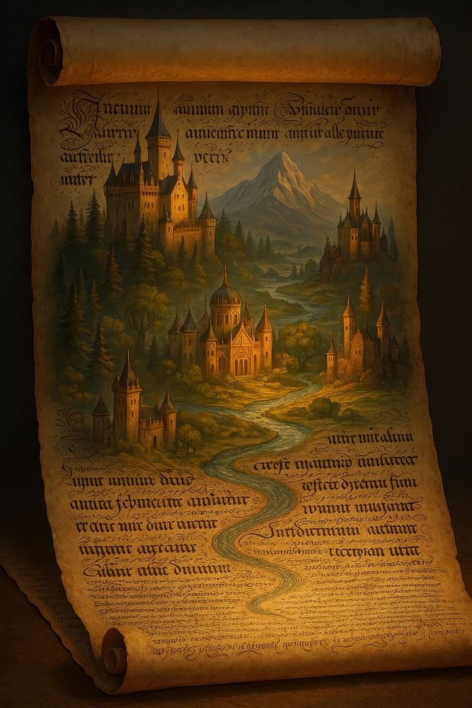 Enchanted medieval scroll landscape | Free Photo Illustration - rawpixel