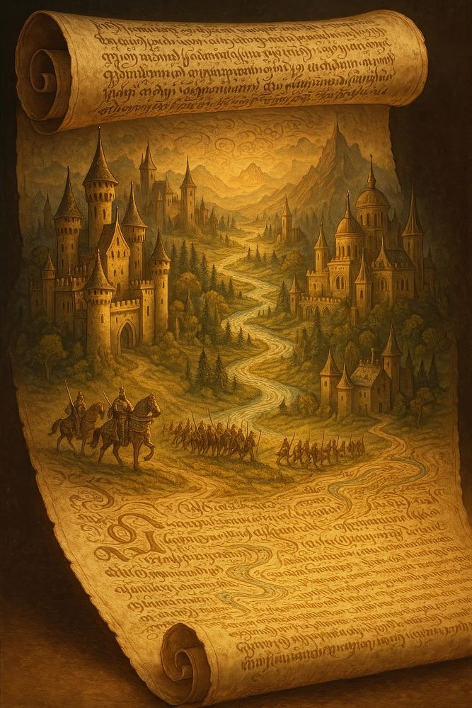 Medieval fantasy scroll landscape | Free Photo Illustration - rawpixel