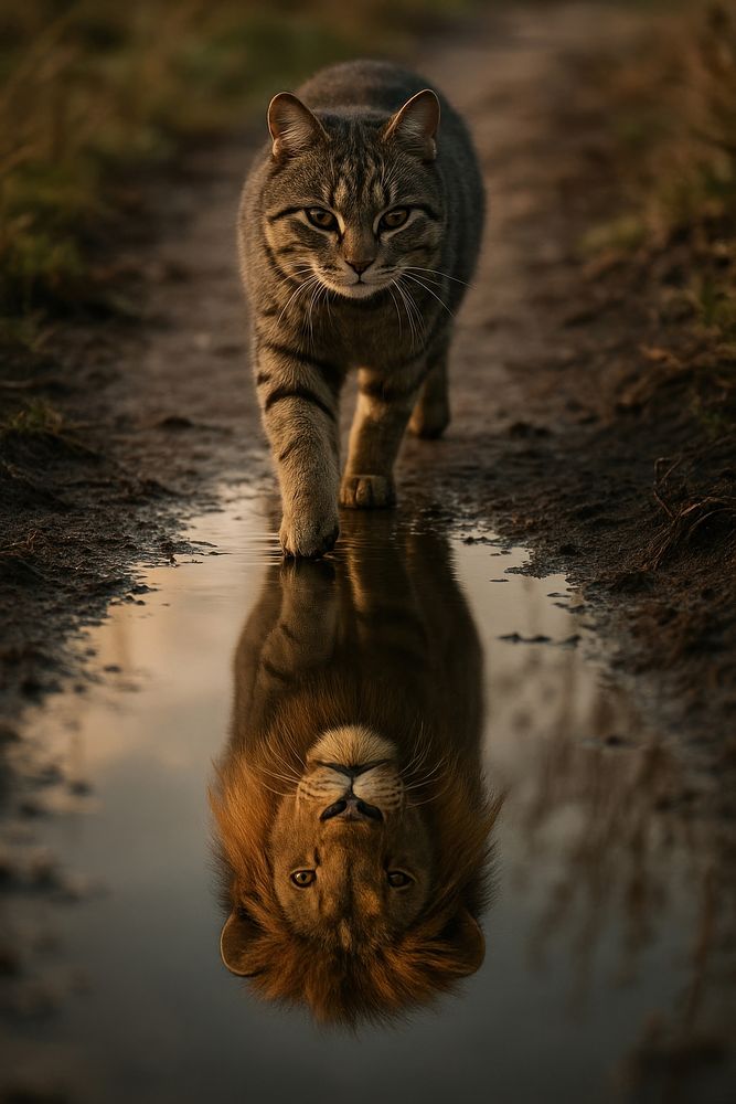 Cat reflection lion illusion | Free Photo - rawpixel