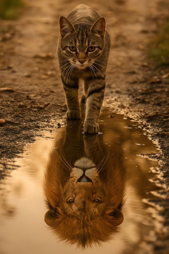 Cat reflection reveals lion | Free Photo - rawpixel