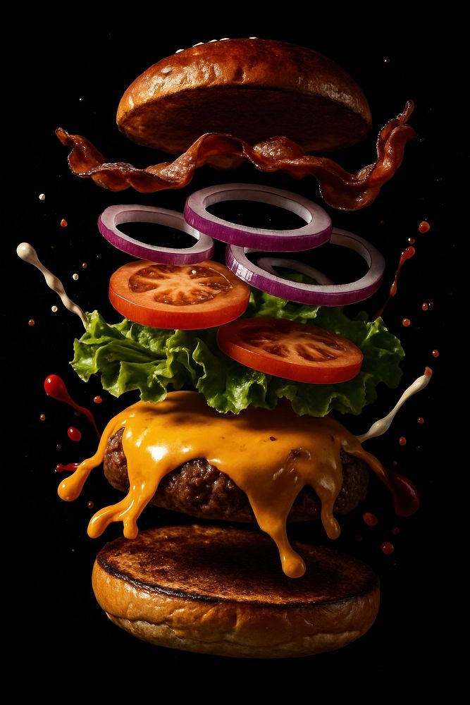 Deconstructed gourmet cheeseburger layers. | Free Photo - rawpixel