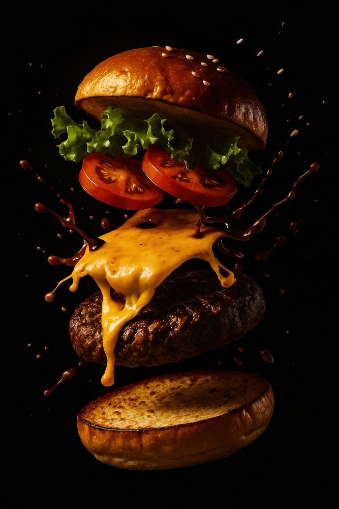 Deconstructed gourmet cheeseburger with toppings. | Free Photo - rawpixel