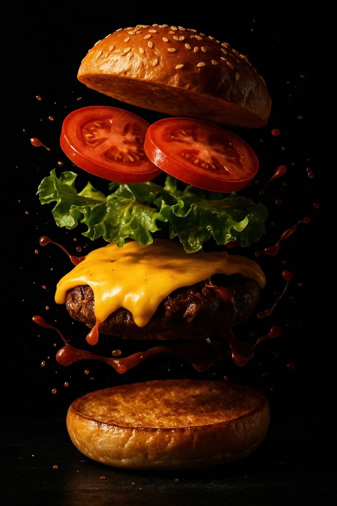 Deconstructed gourmet cheeseburger art | Free Photo - rawpixel