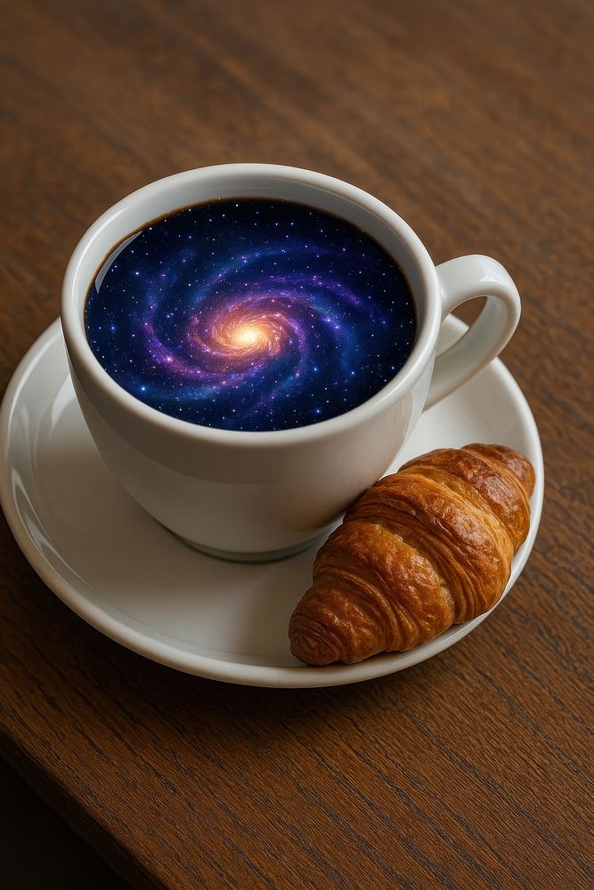 Cosmic coffee with croissant magic | Free Photo - rawpixel