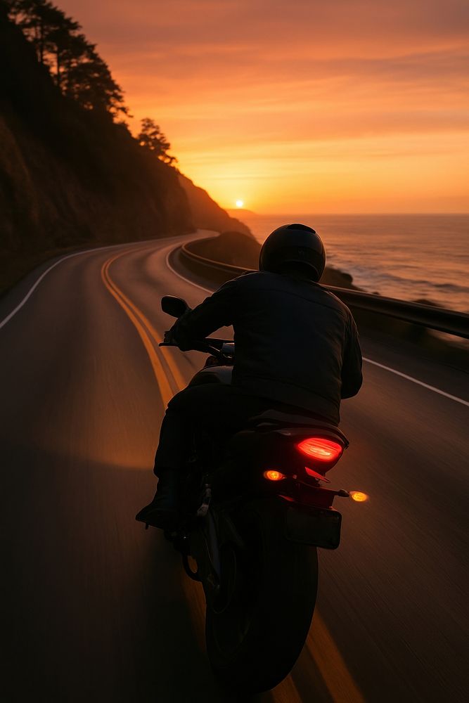 Motorcycle sunset coastal road adventure | Free Photo - rawpixel