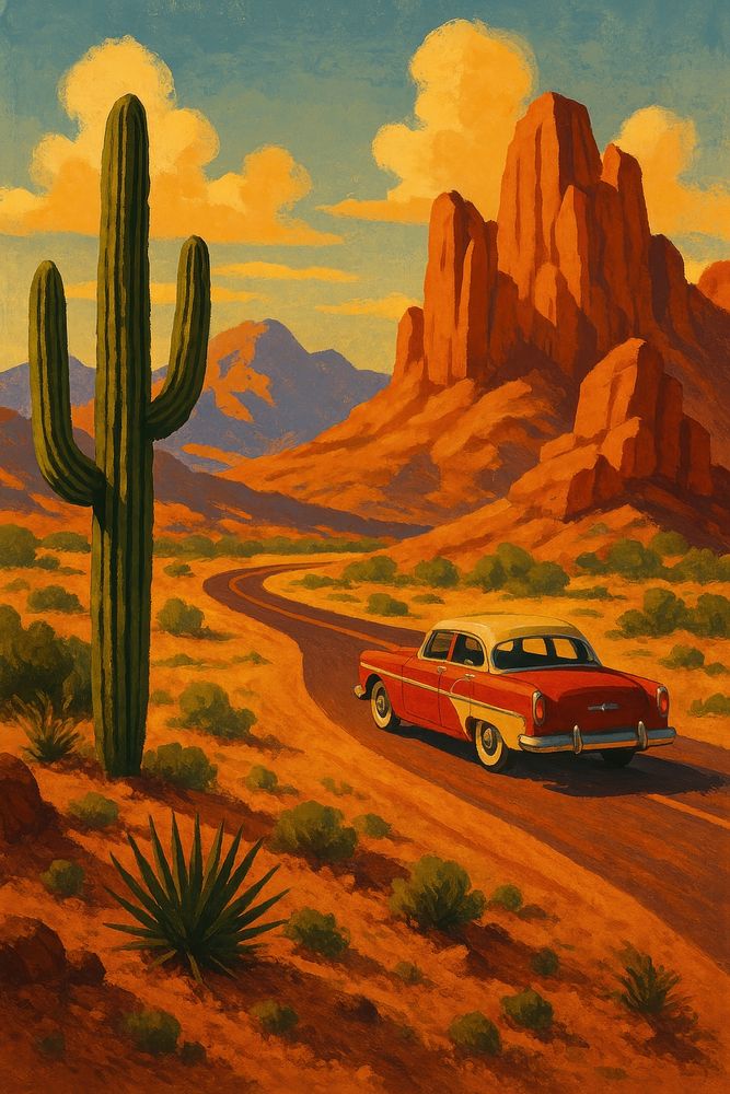 Vintage desert road trip adventure | Free Photo Illustration - rawpixel